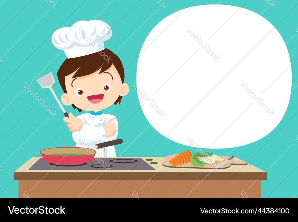 Cute boy little chef present cooking Royalty Free Vector