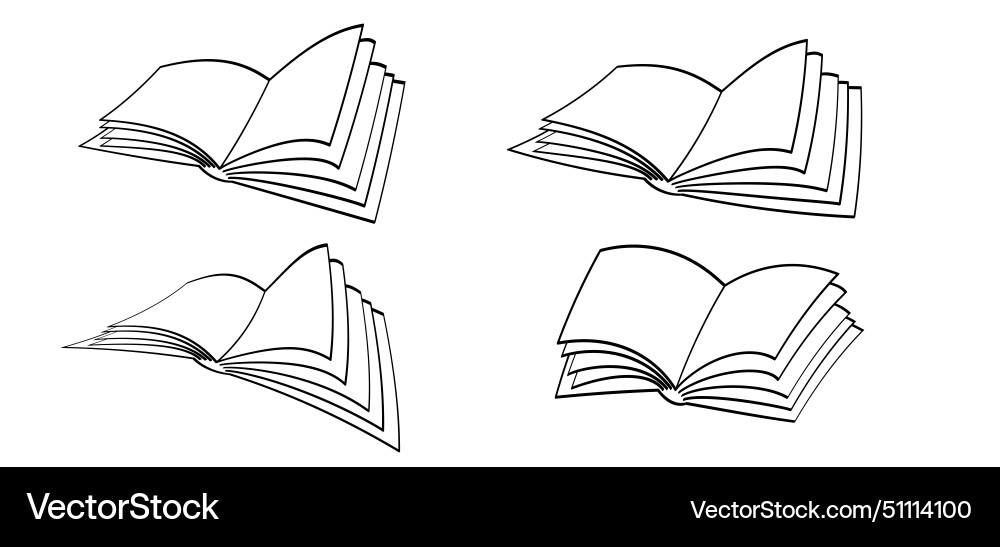 Open book and pages education concept line drawing