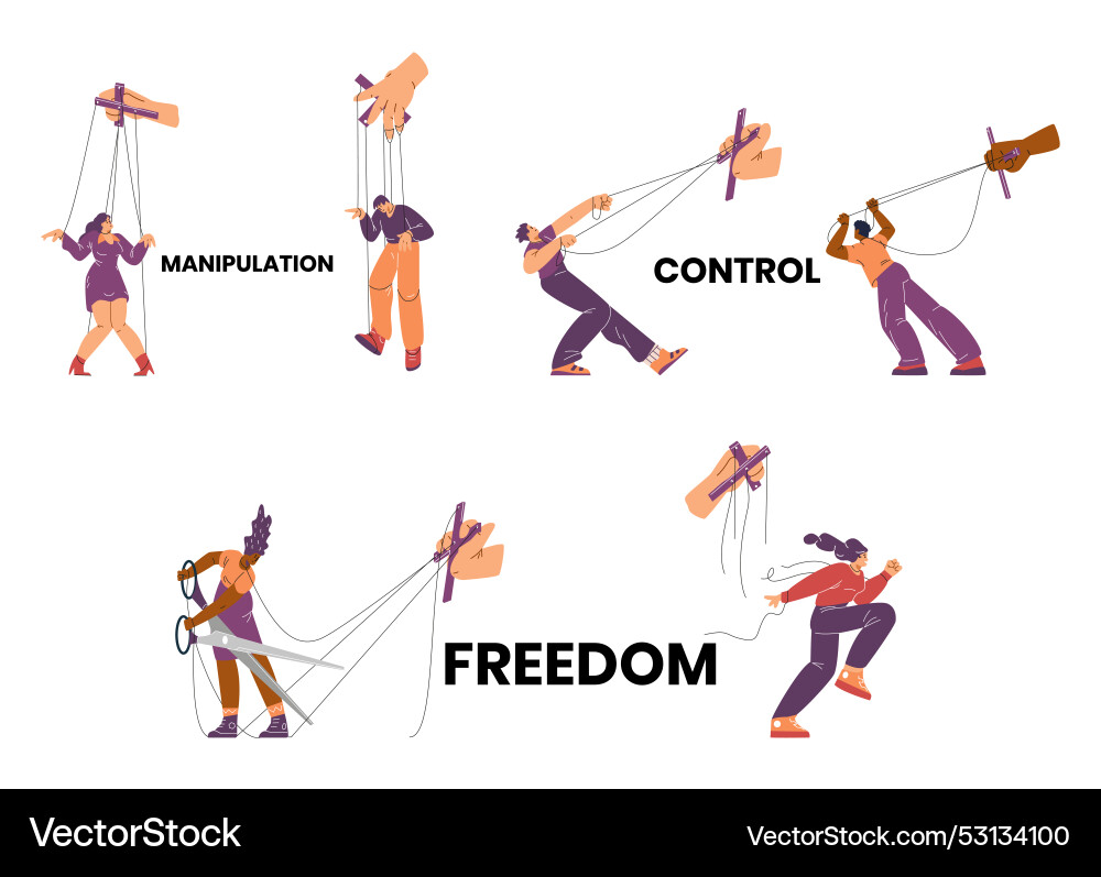 Puppet people controlled by hand set Royalty Free Vector