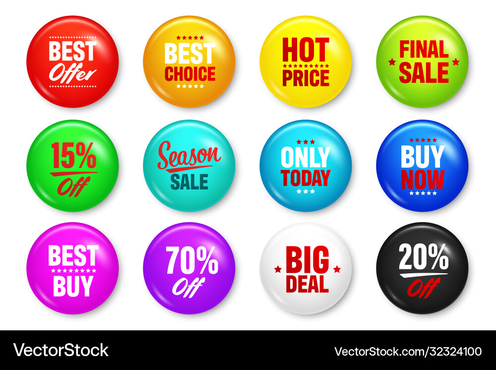 Realistic badges with text product promotion Vector Image
