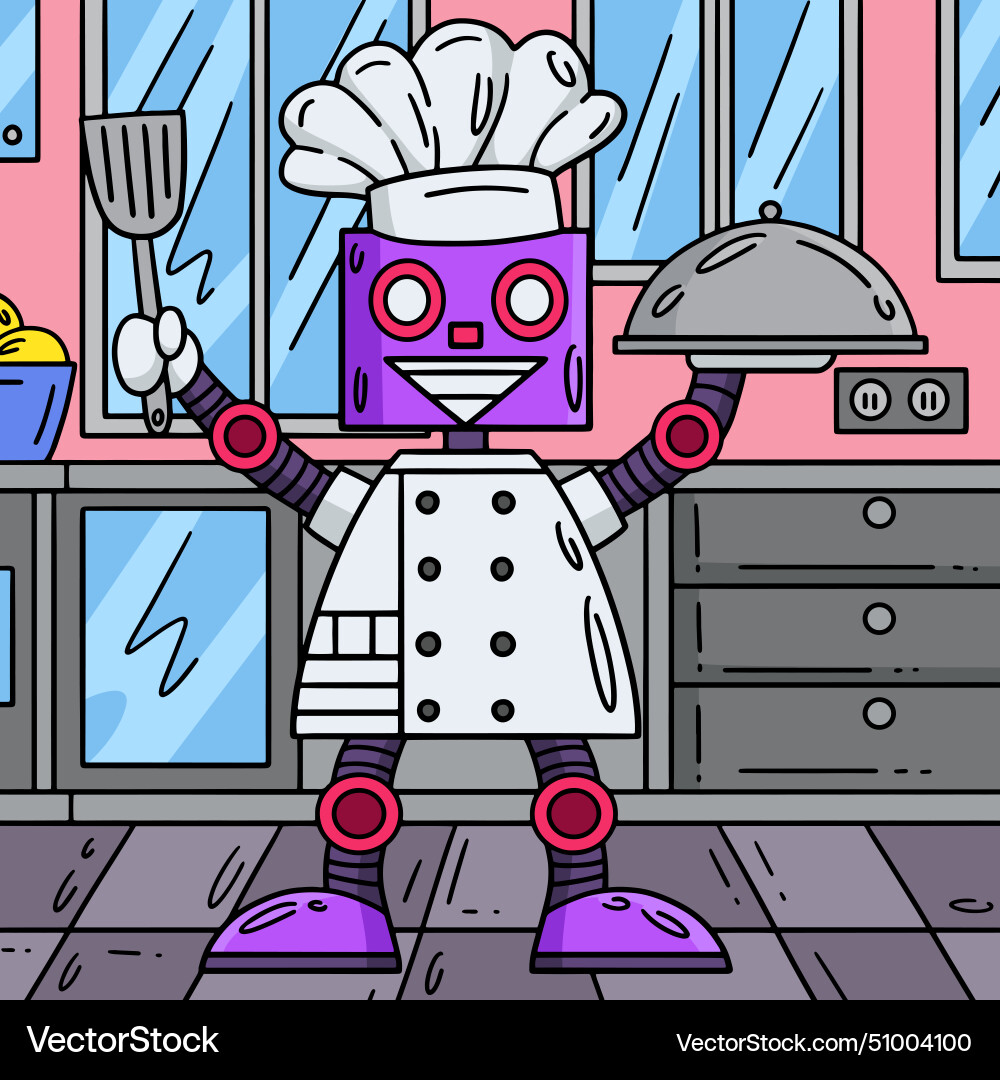 Robot chef colored cartoon Royalty Free Vector Image
