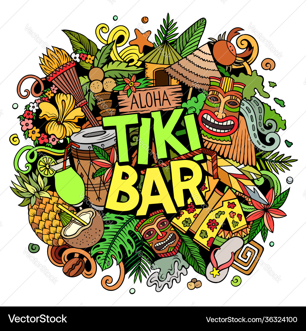 Tiki bar hand drawn cartoon doodle Royalty Free Vector Image