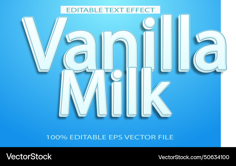 Vanilla milk editable text effect 3d emboss style Vector Image