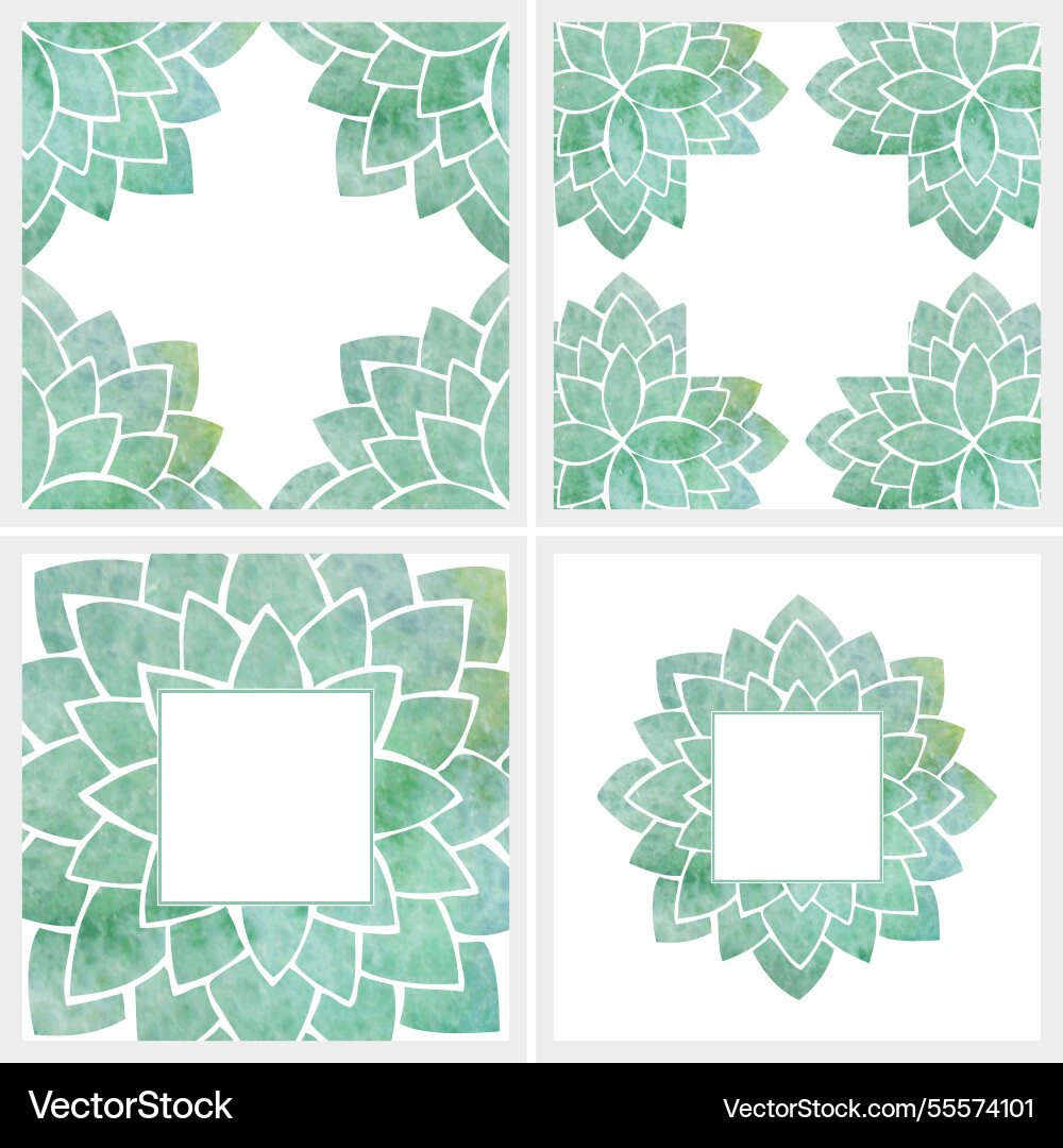 Frames with silhouettes of turquoise plants Vector Image