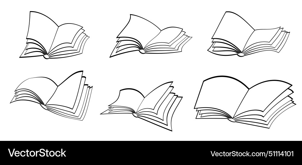 Open book and pages education concept line drawing
