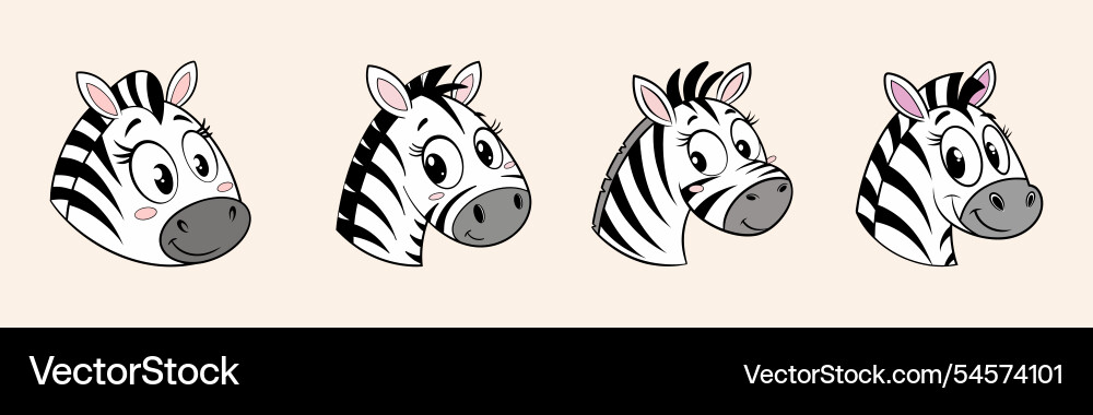 Set of cute baby zebra head Royalty Free Vector Image