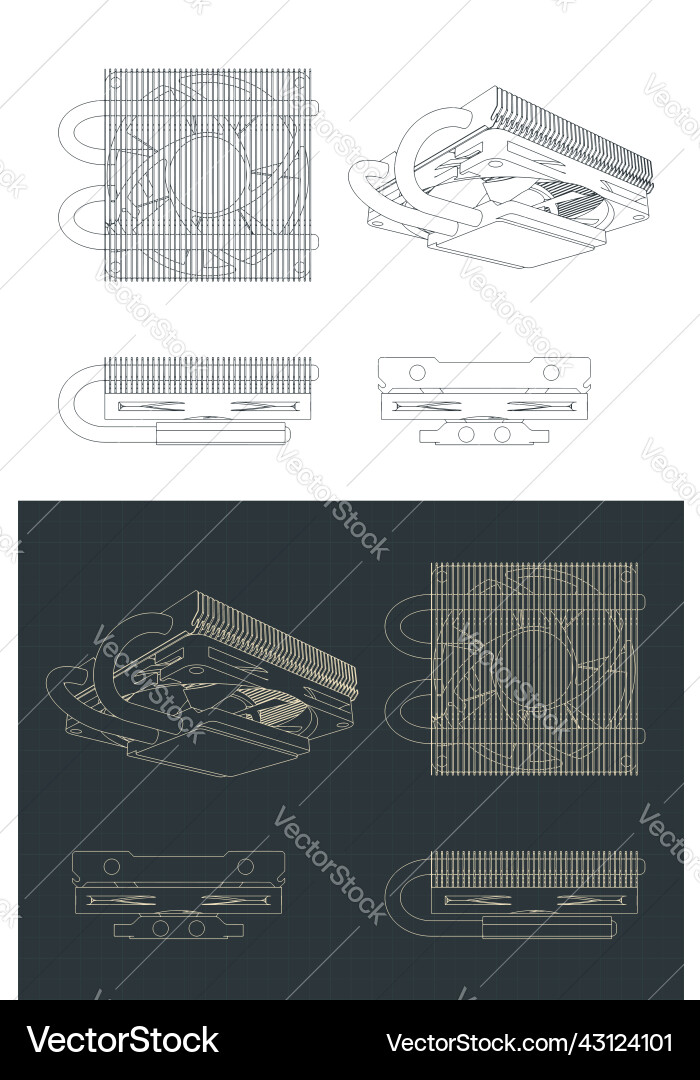 Slim cpu cooler blueprints Royalty Free Vector Image
