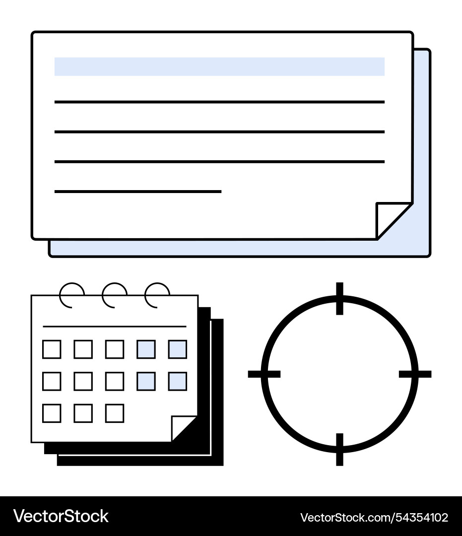 Blank note cards calendar and target icon Vector Image