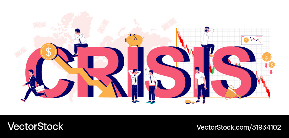 Crisis typography banner template flat Royalty Free Vector