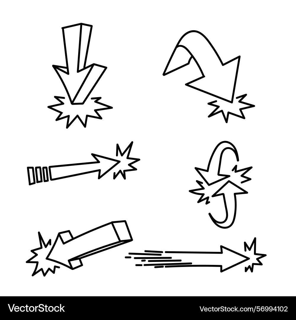 Doodle arrow icon hit target impact cartoon Vector Image