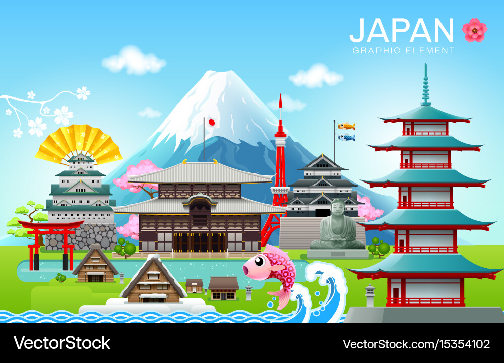 Japan landmark travel object Royalty Free Vector Image