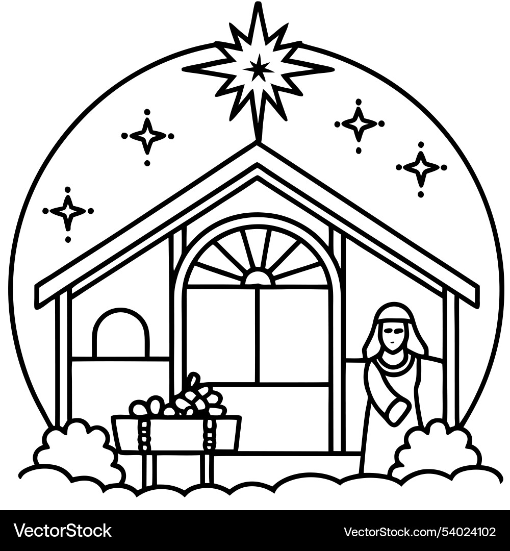 Jesus born in bethlehem barn with star christian Vector Image
