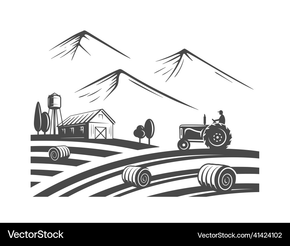 Landscape and village farm Royalty Free Vector Image