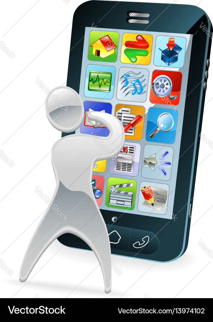 Metallic Cartoon Charakter Telefon Konzept Vektorbild