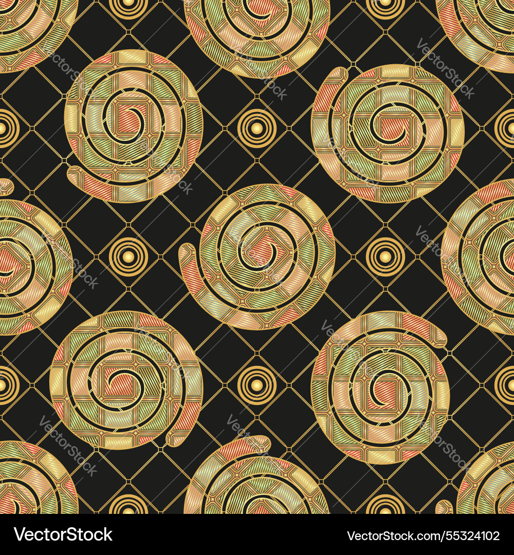 Seamless pattern with golden spirals Royalty Free Vector