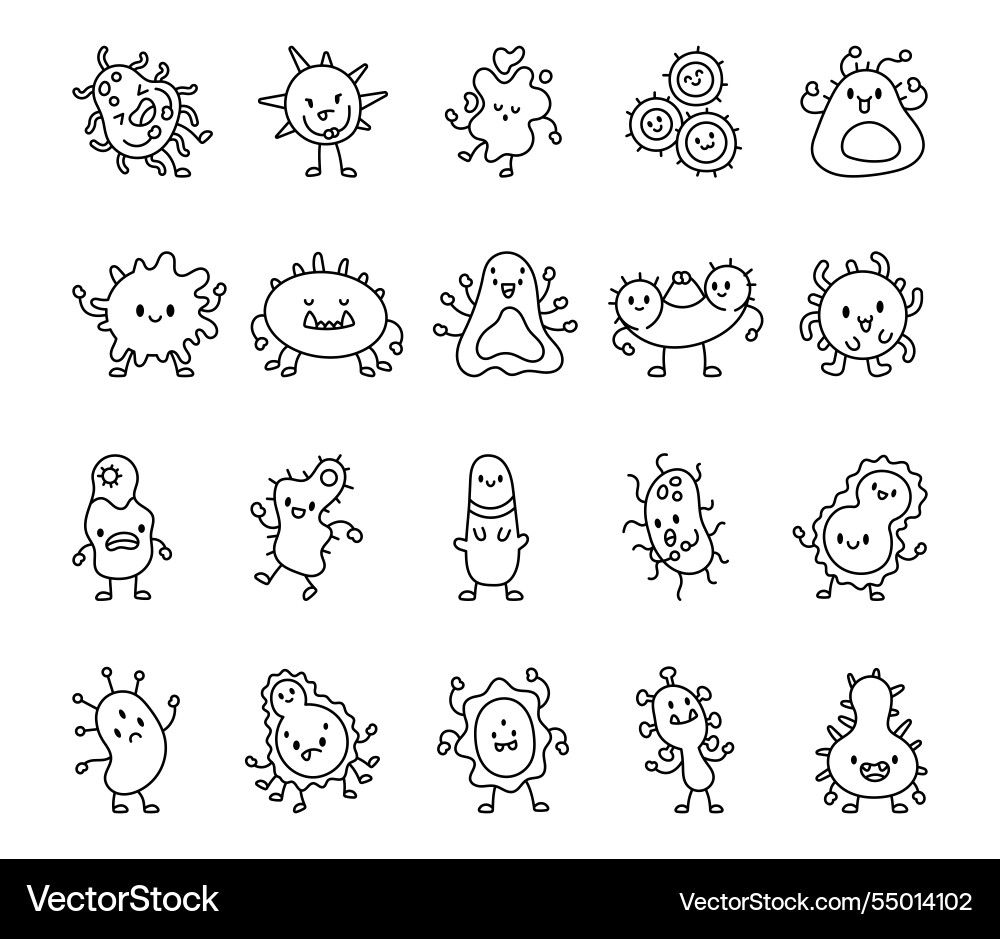 Set of bacteria cartoon characters Royalty Free Vector Image