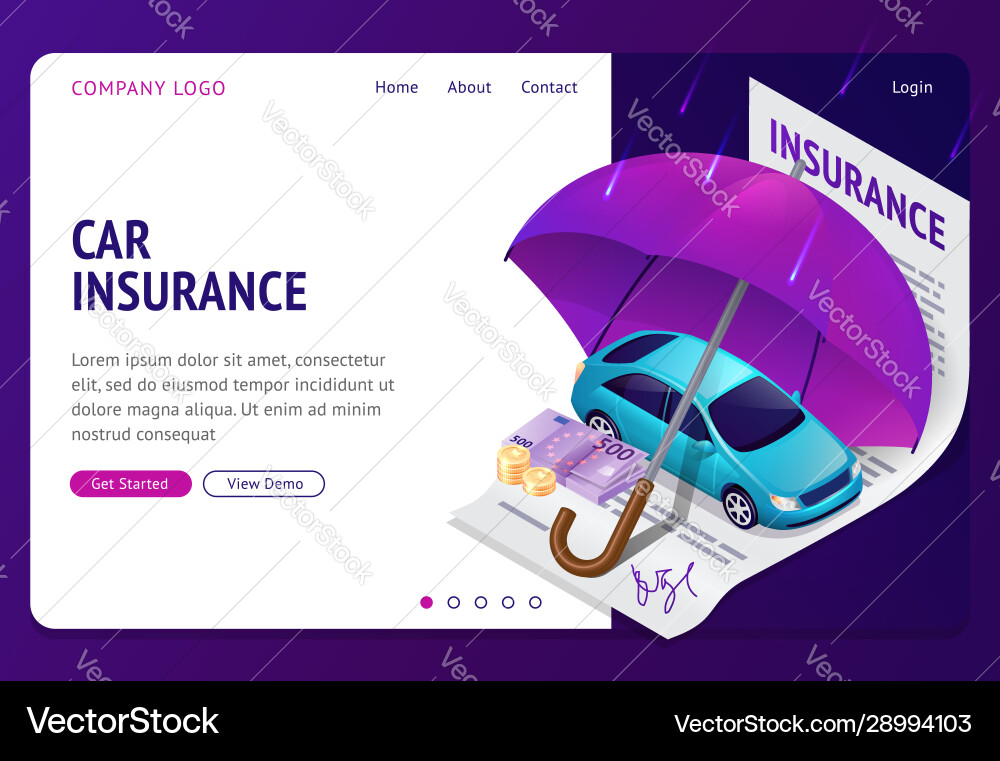 Car insurance isometric landing auto protection Vector Image