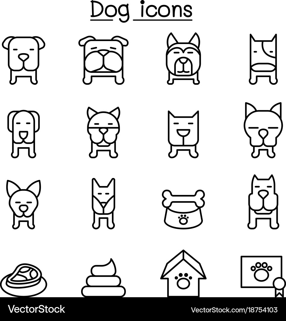 Dog icon set in thin line style Royalty Free Vector Image