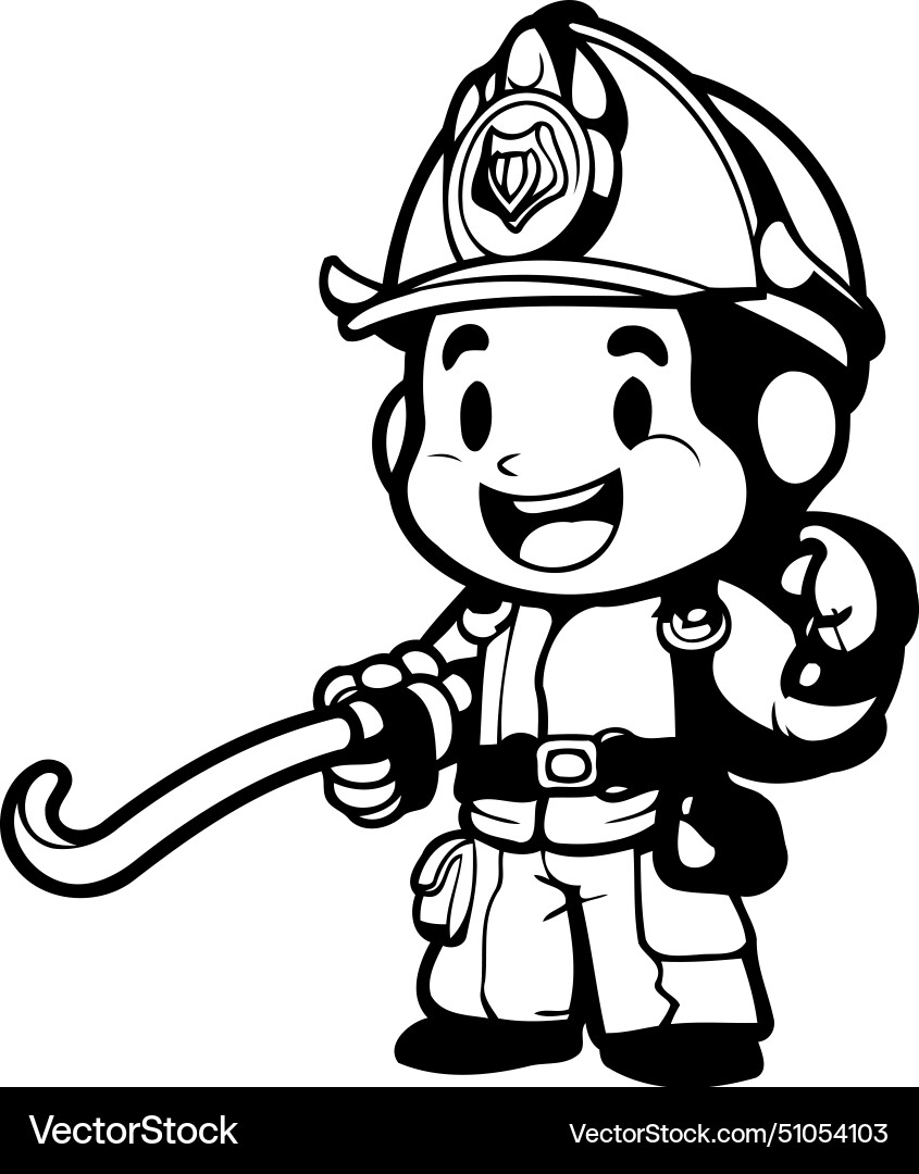 Firefighter cartoon character with fire hose Vector Image