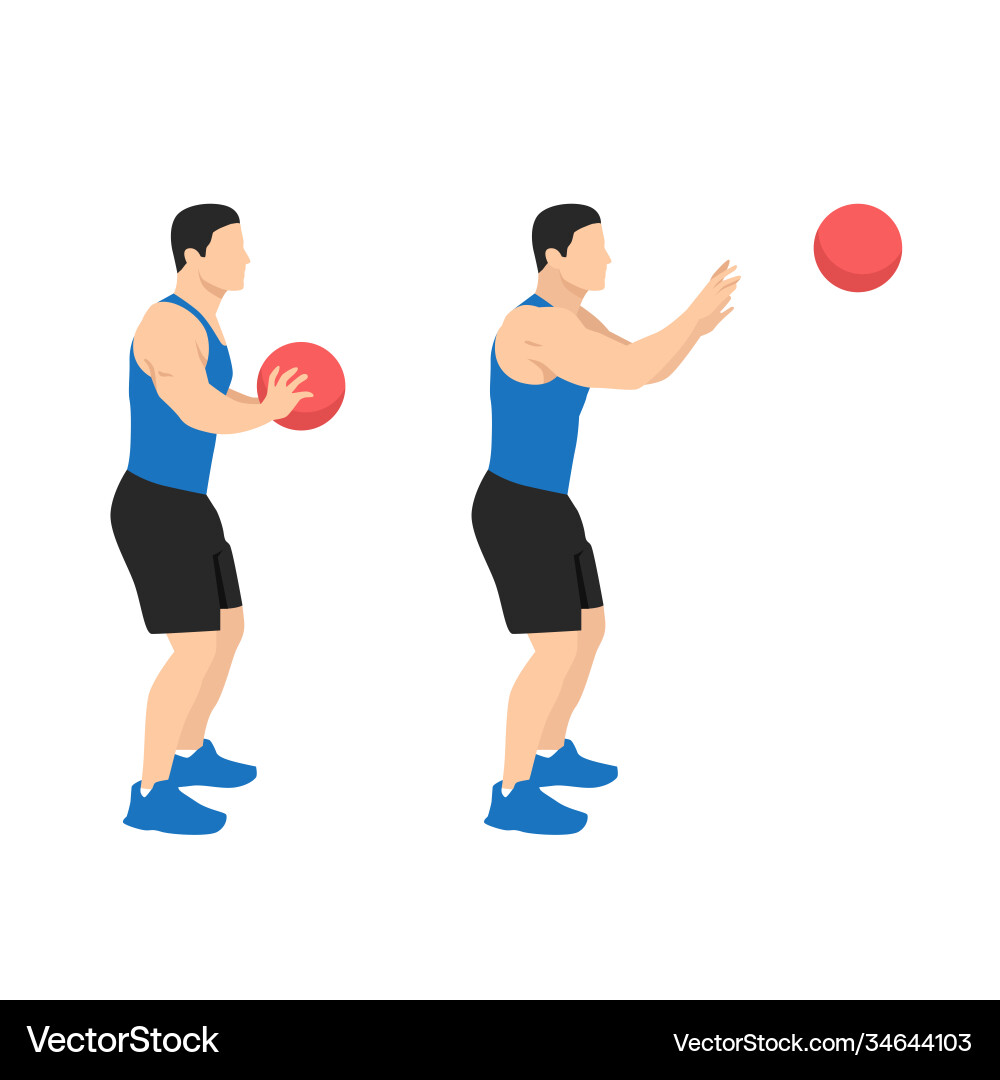 Man doing medicine ball chest pass exercise Vector Image