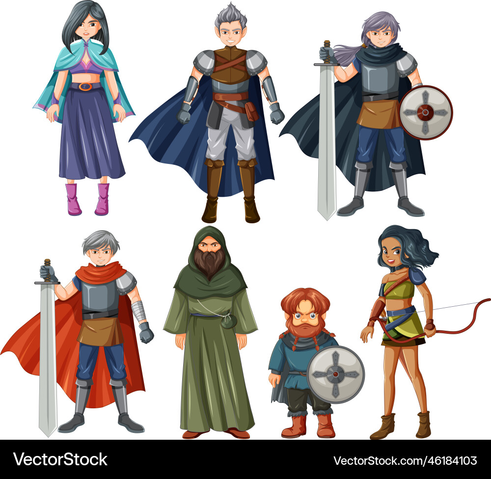 Set of medieval cartoon character Royalty Free Vector Image