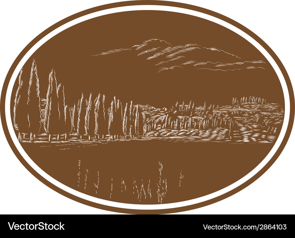 Tuscan landscape italy woodcut Royalty Free Vector Image