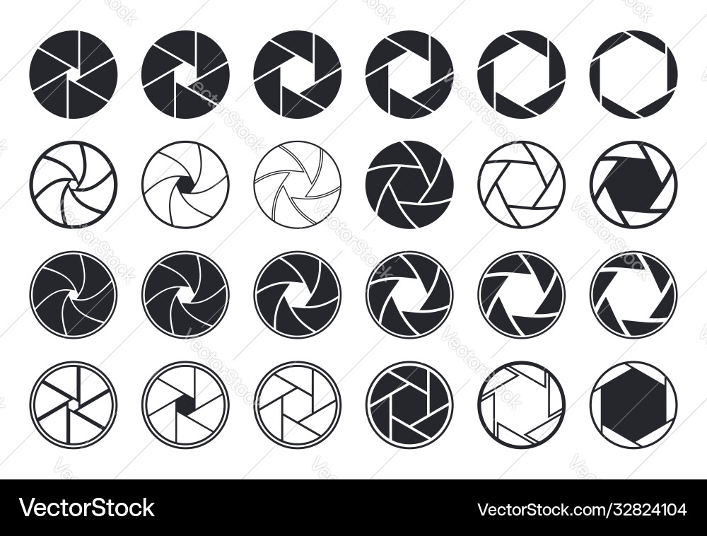 Camera shutter icons aperture and lens for focus Vector Image