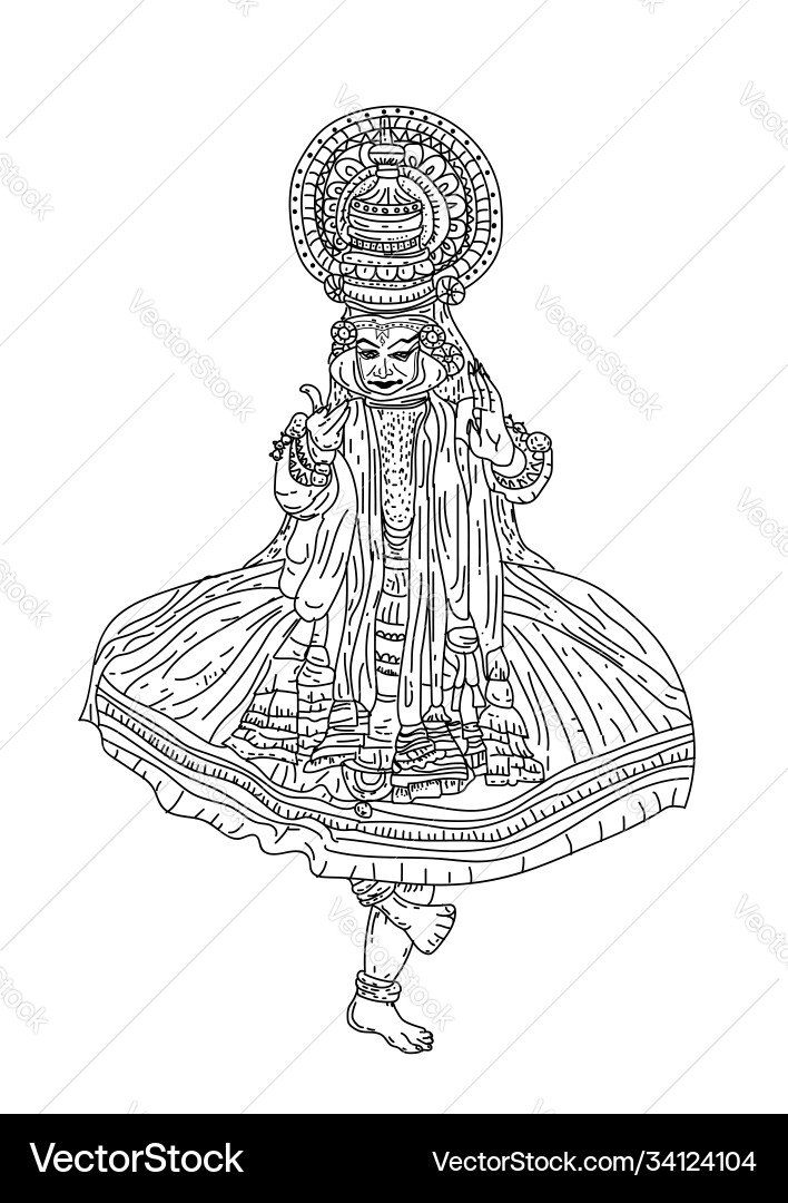 Kerala traditional performance kathakali outline – Royalty-Free Vector ...