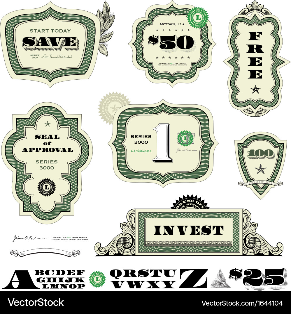 Money and numbers set Royalty Free Vector Image