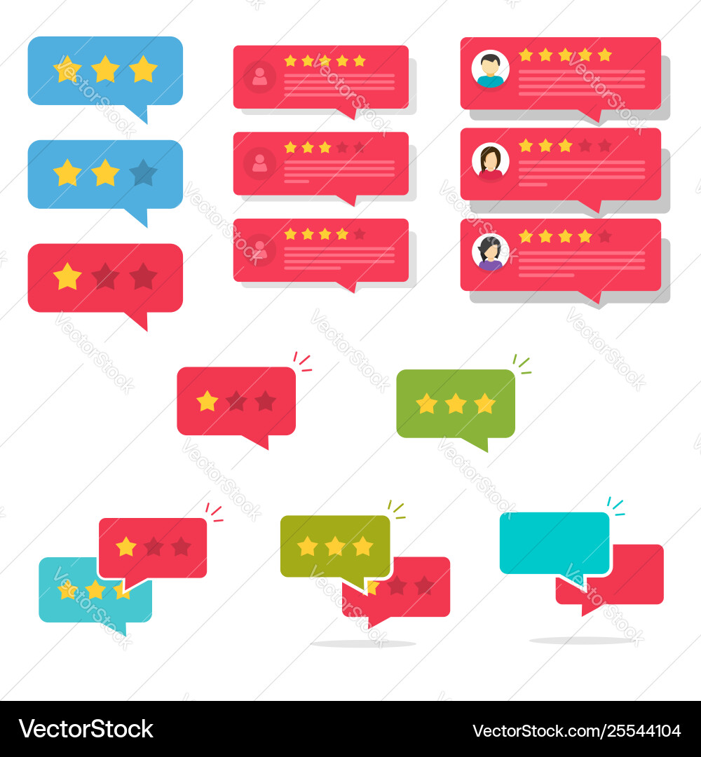 Review rating bubble speeches set Royalty Free Vector Image