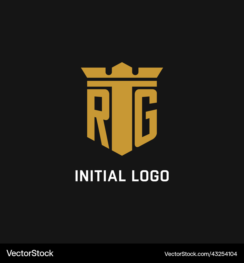 RG Initial Logo - Shield & Crown Royalty Free Vector