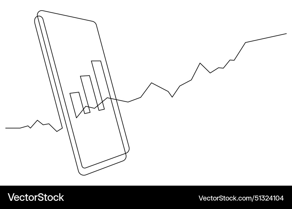 Smartphone stock graph and growth chart one line Vector Image