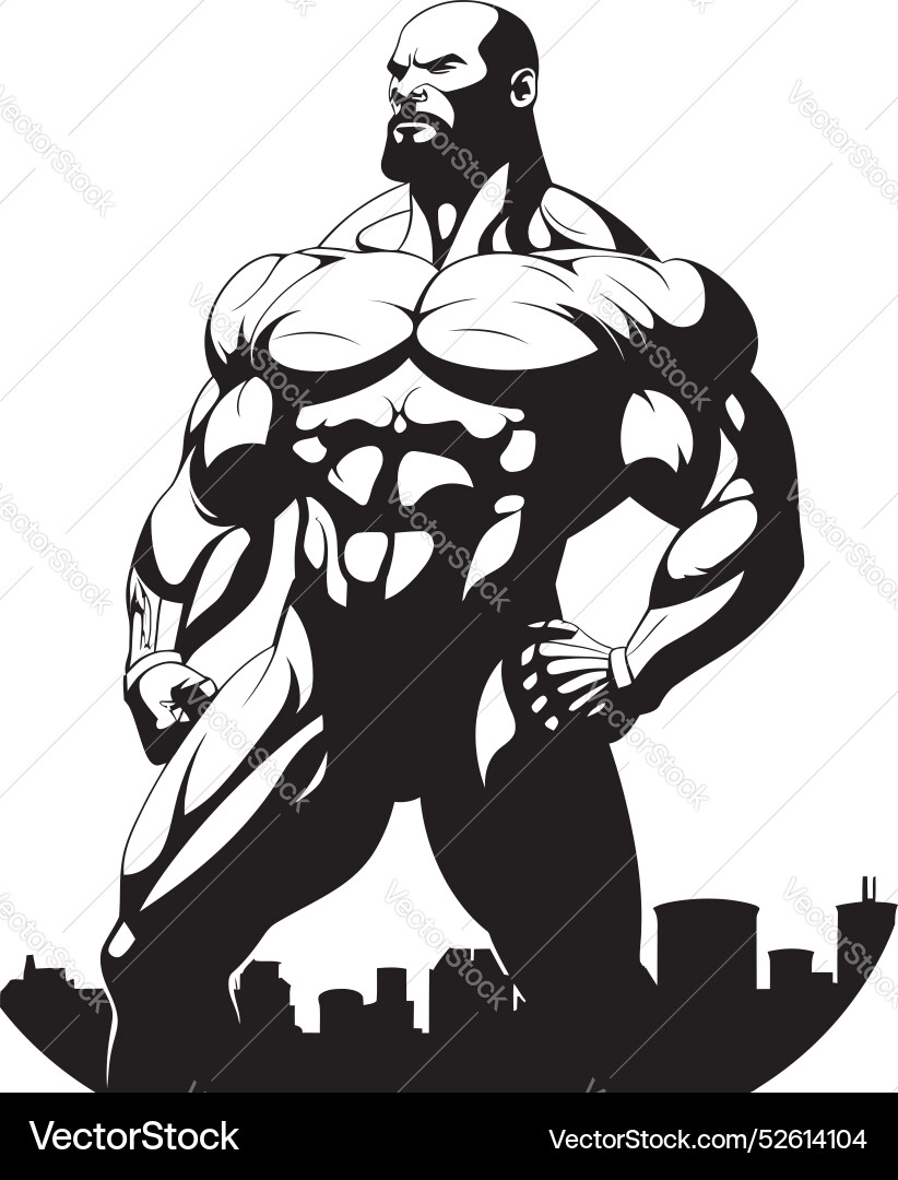 Unflexibly funny black bodybuilder caricature Vector Image