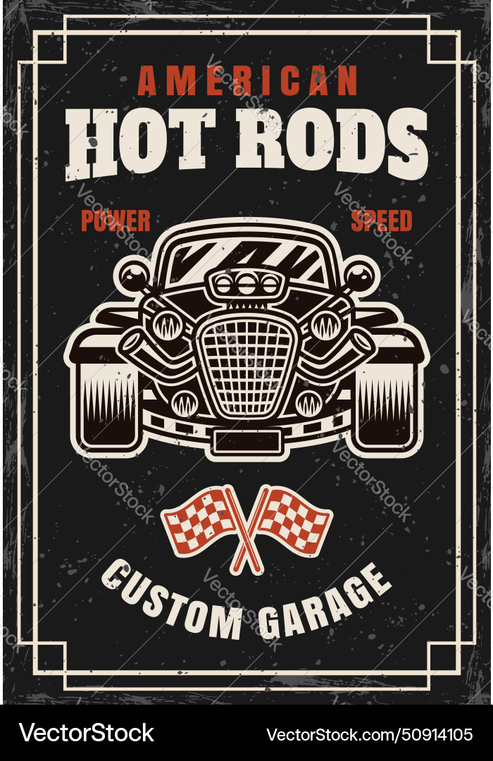 Hot rod car poster vintage Royalty Free Vector Image