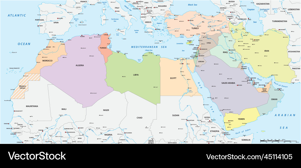 Political Map Of North Africa And Middle East Regions Of Africa