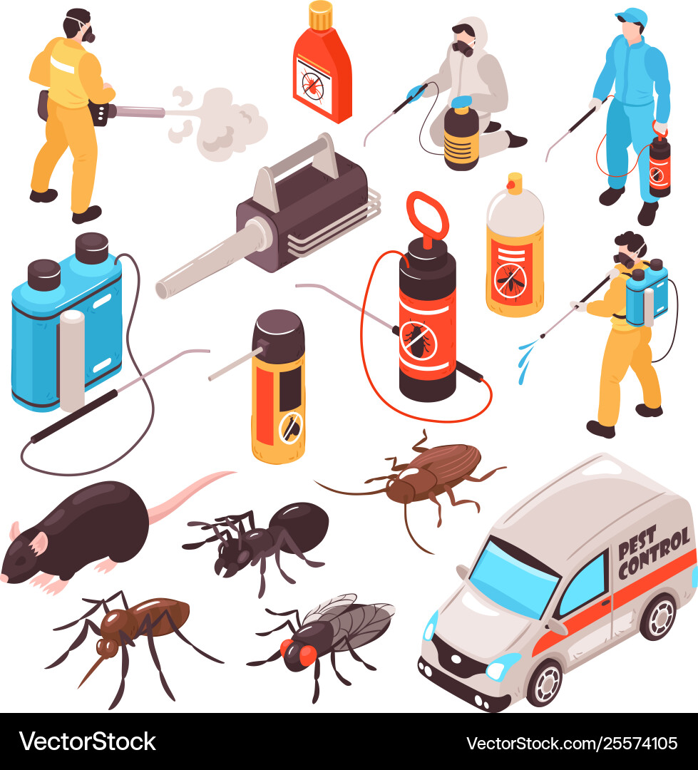Pest control isometric set Royalty Free Vector Image