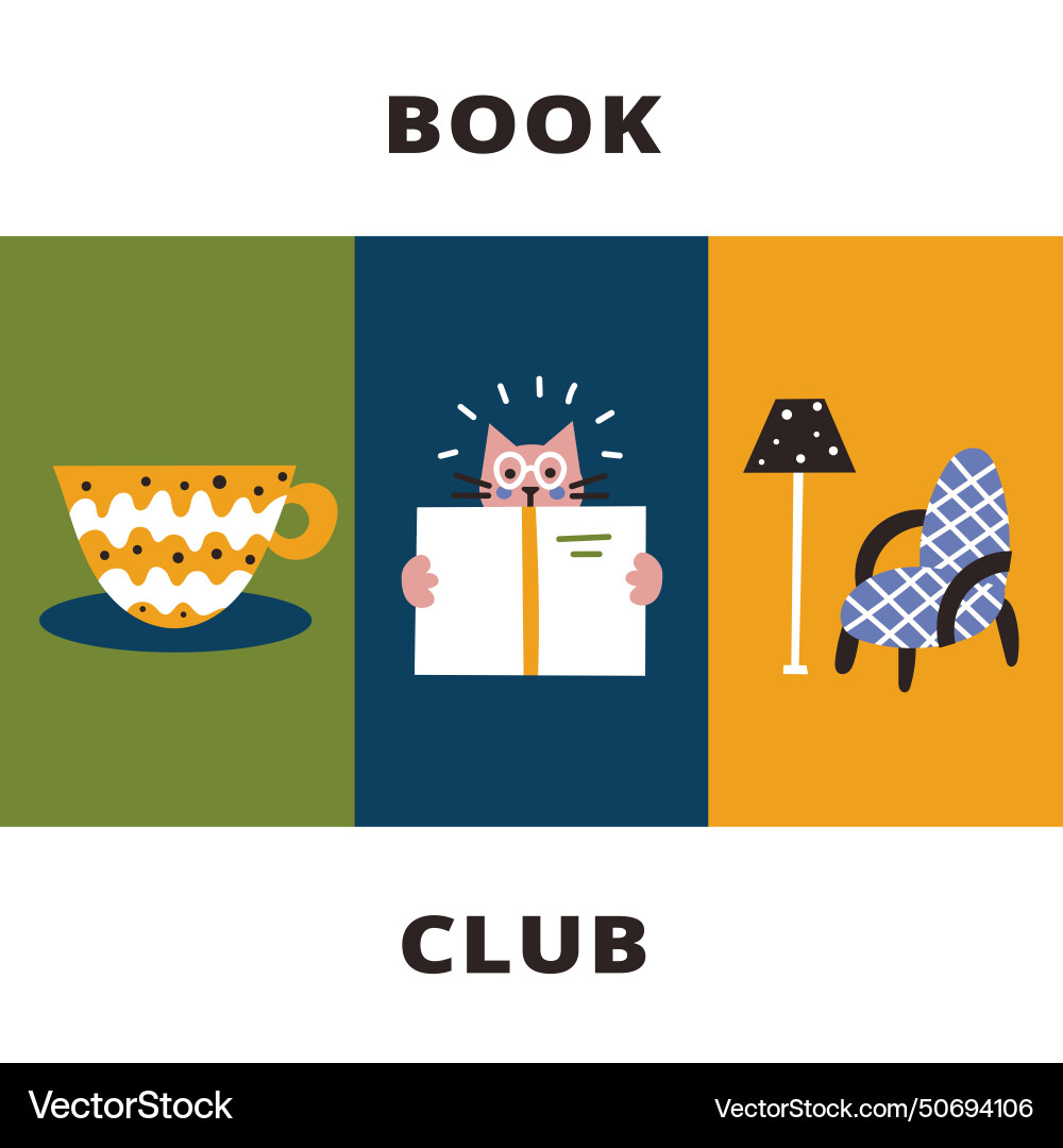 Book club poster with cute design elements Vector Image