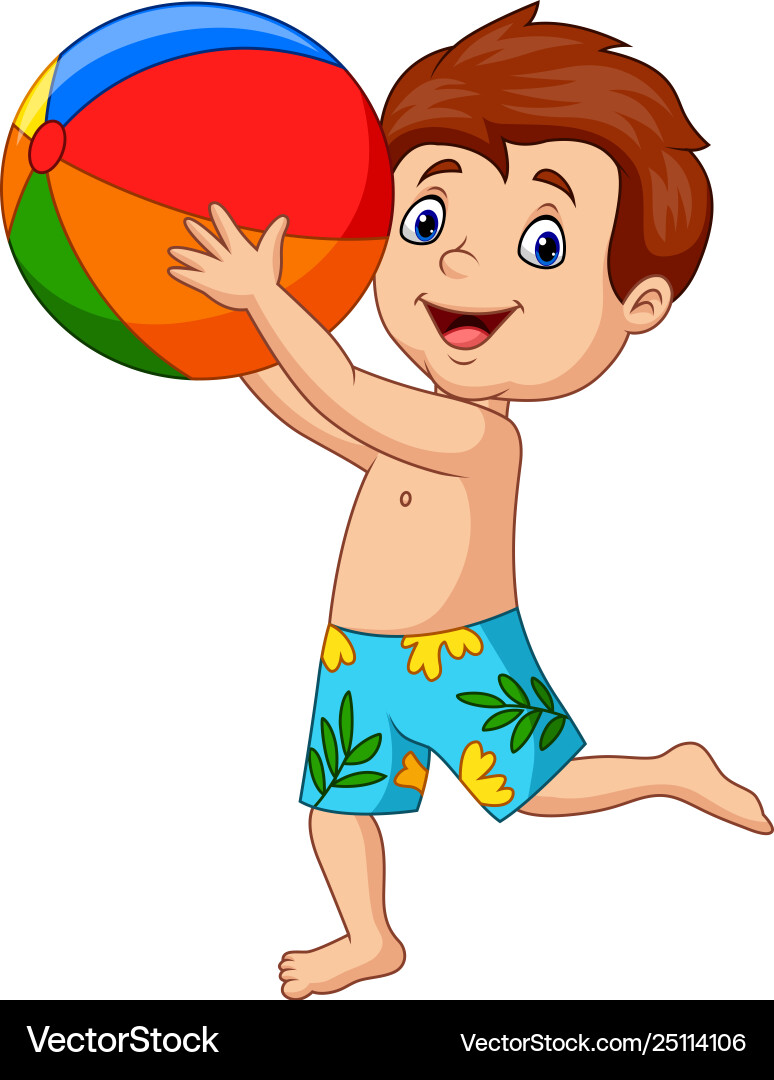 Cartoon happy boy holding beach ball Royalty Free Vector