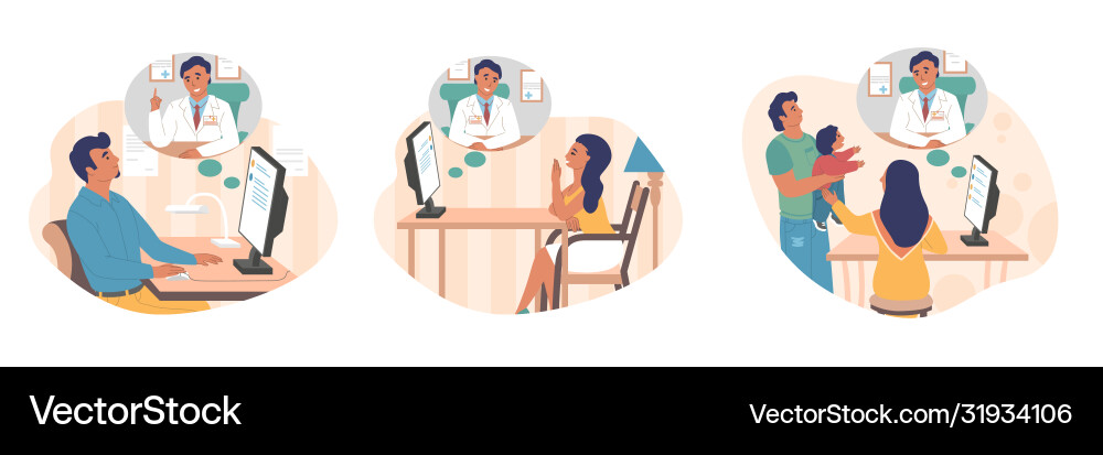 Online doctor-patient communication set Royalty Free Vector