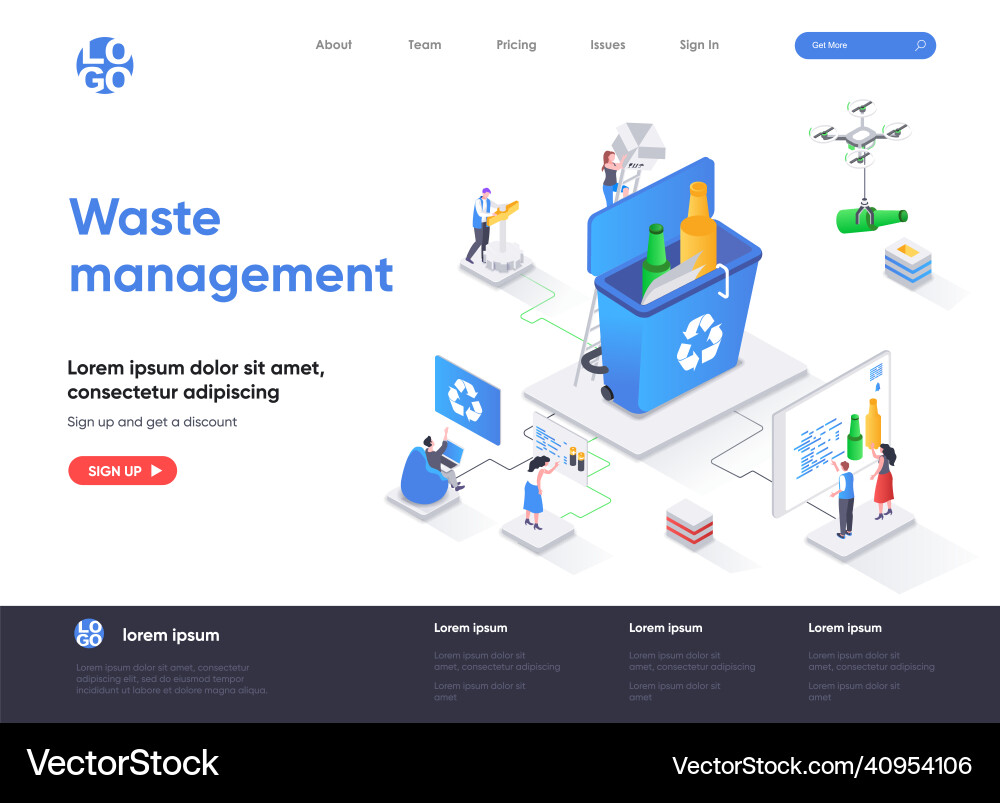 Waste management isometric landing page control Vector Image