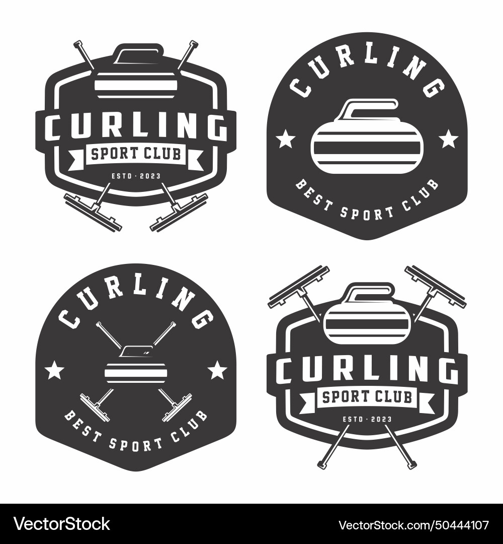 Curling logo collection emblem set collections Vector Image