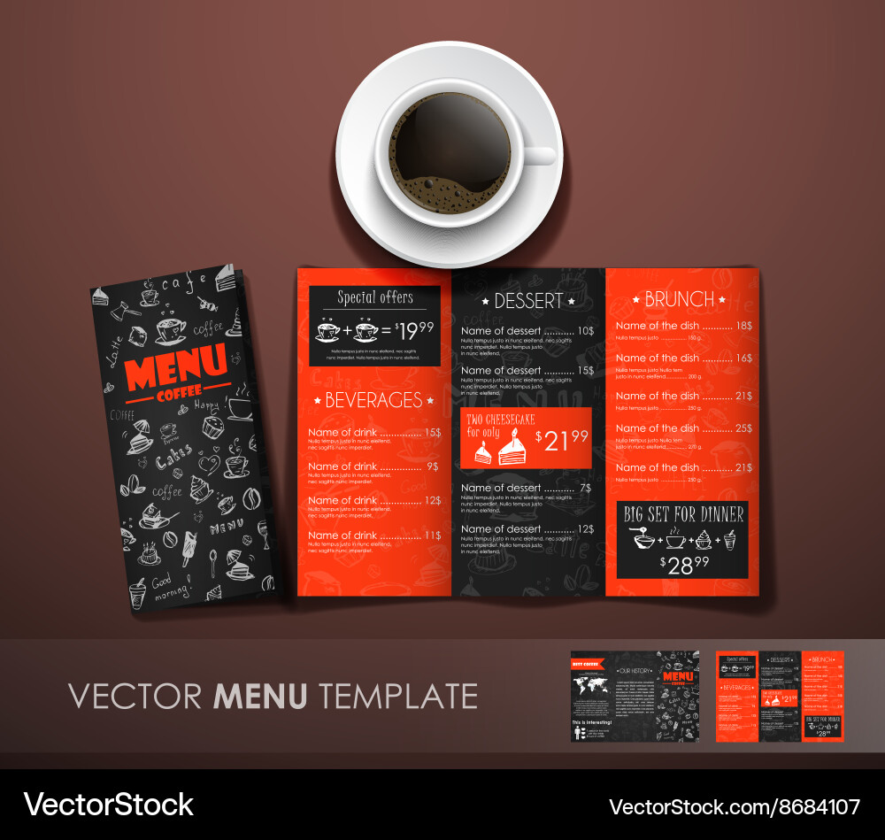 Mockup of the coffee menu with a cup Royalty Free Vector