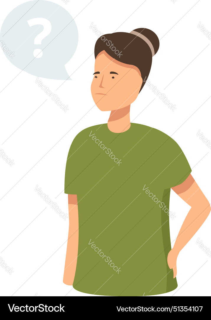 Woman pondering with question mark Royalty Free Vector Image