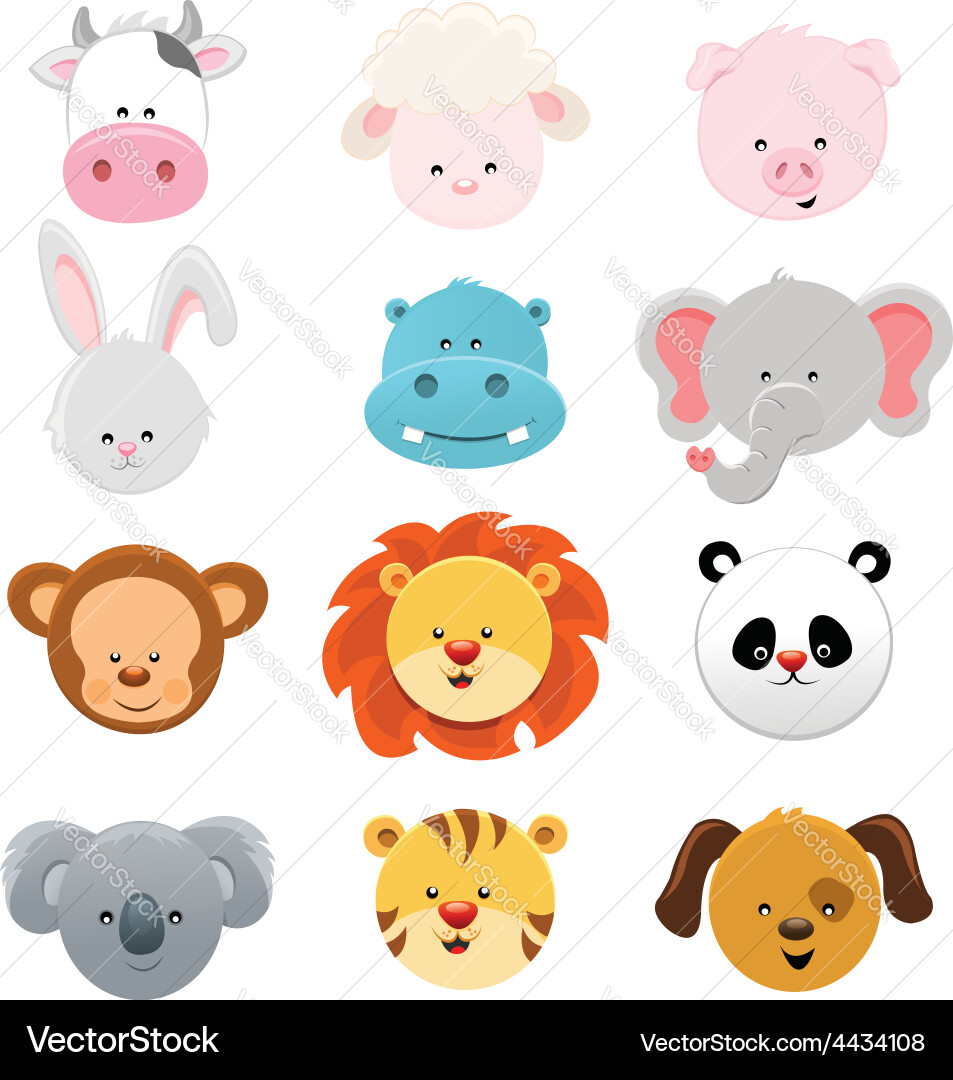 Animal faces Royalty Free Vector Image - VectorStock