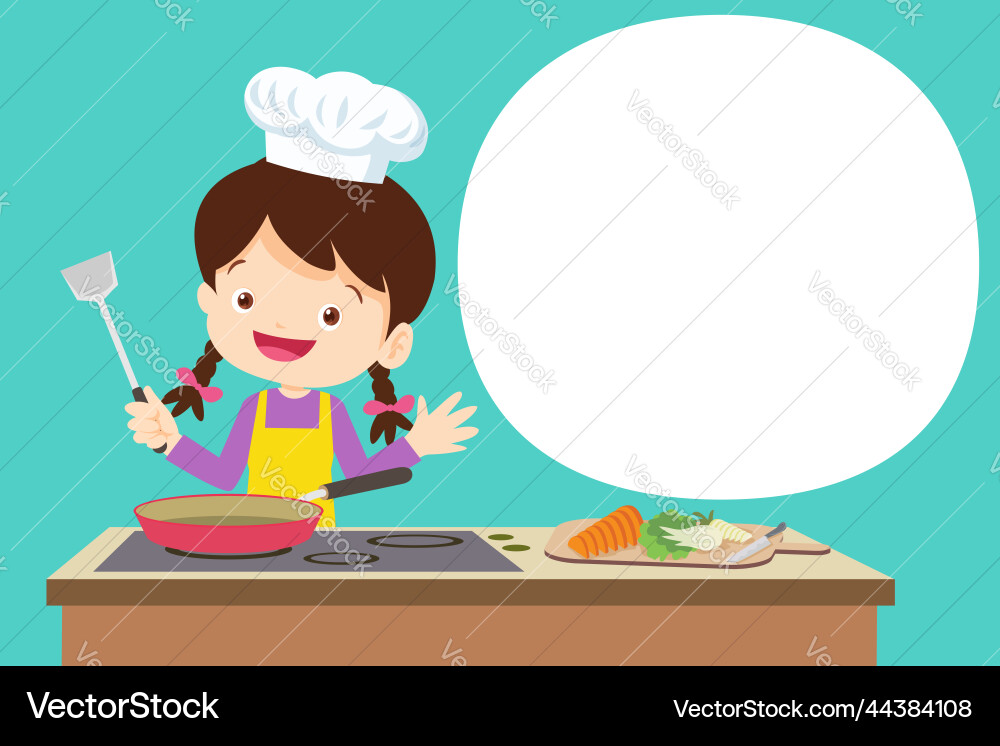 Little Girl Cooking Cartoon Stock Vektorgrafik „Cute Little Girl