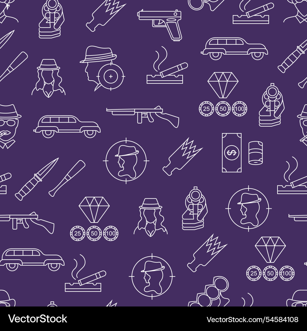 Mafia and gangster thin line seamless pattern Vector Image