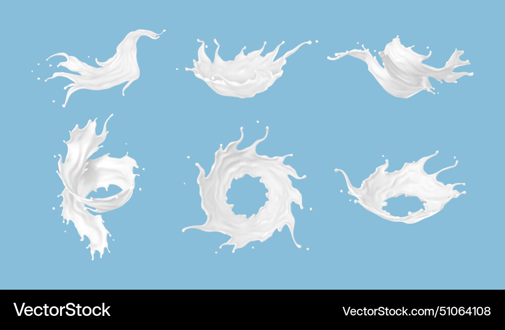 Milk splash set isolated on blue background Vector Image