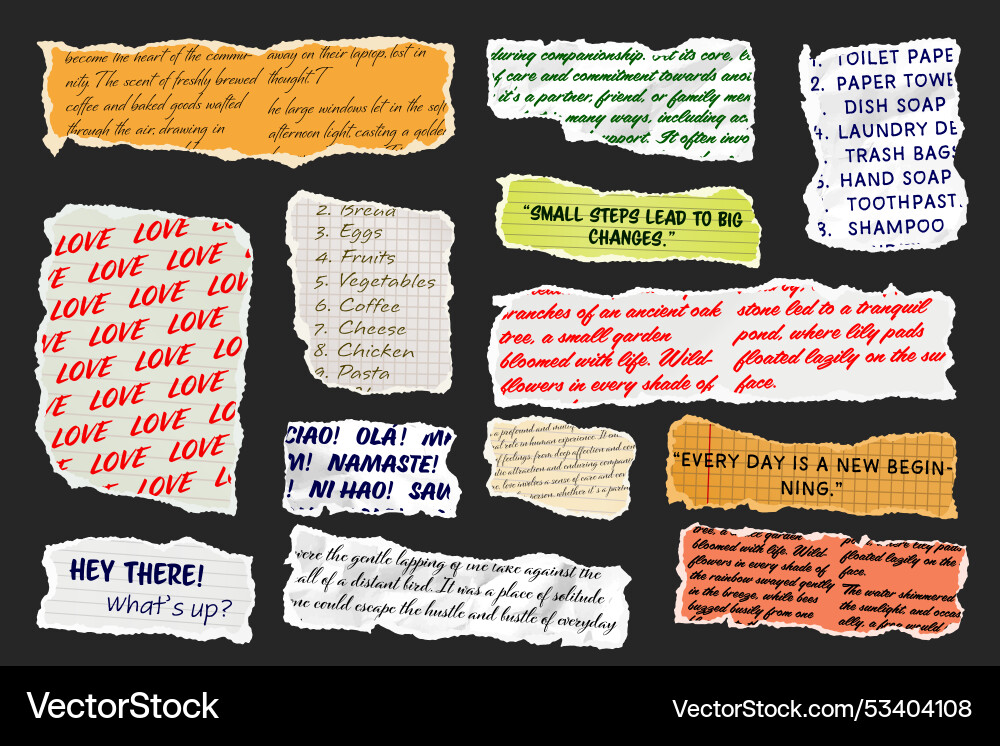 Ripped paper strips with handwritten text Vector Image