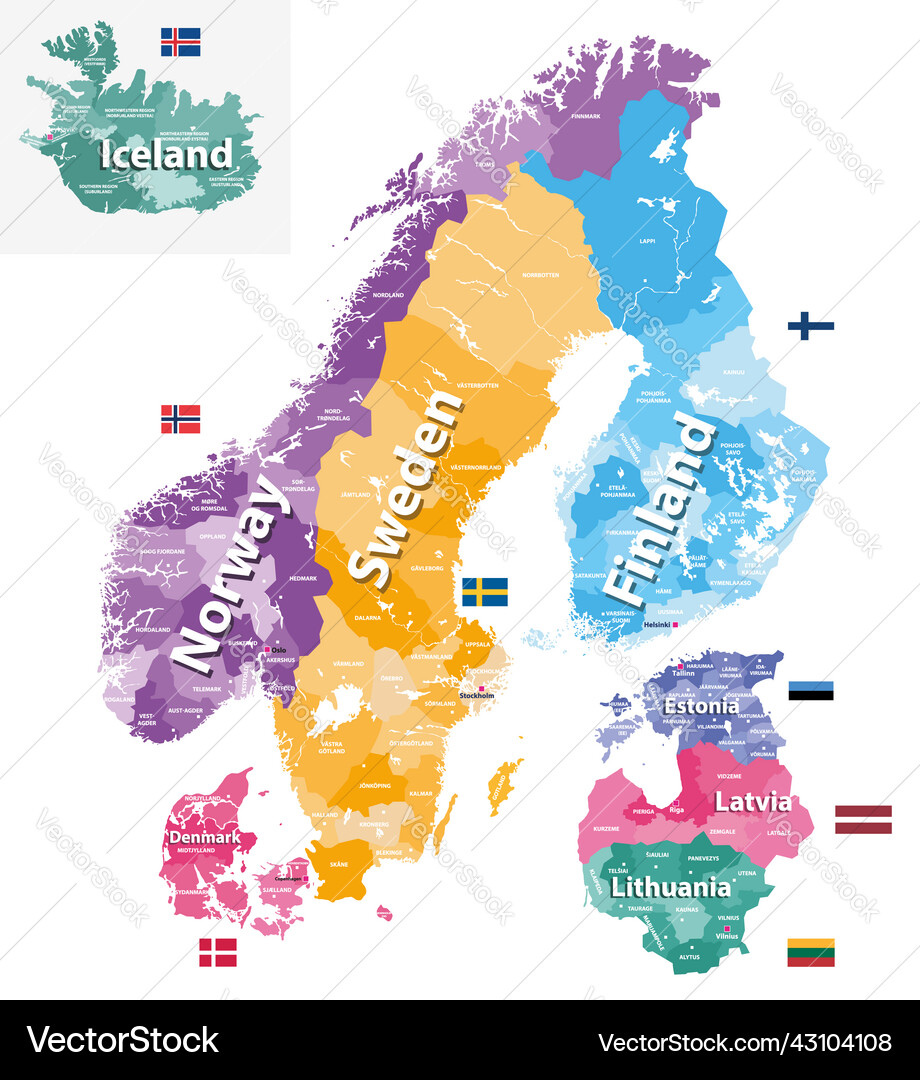 Scandinavia & Baltic Countries Map Royalty Free Vector