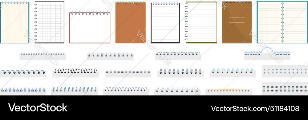 Sketchbook bindings rings icons set cartoon Vector Image